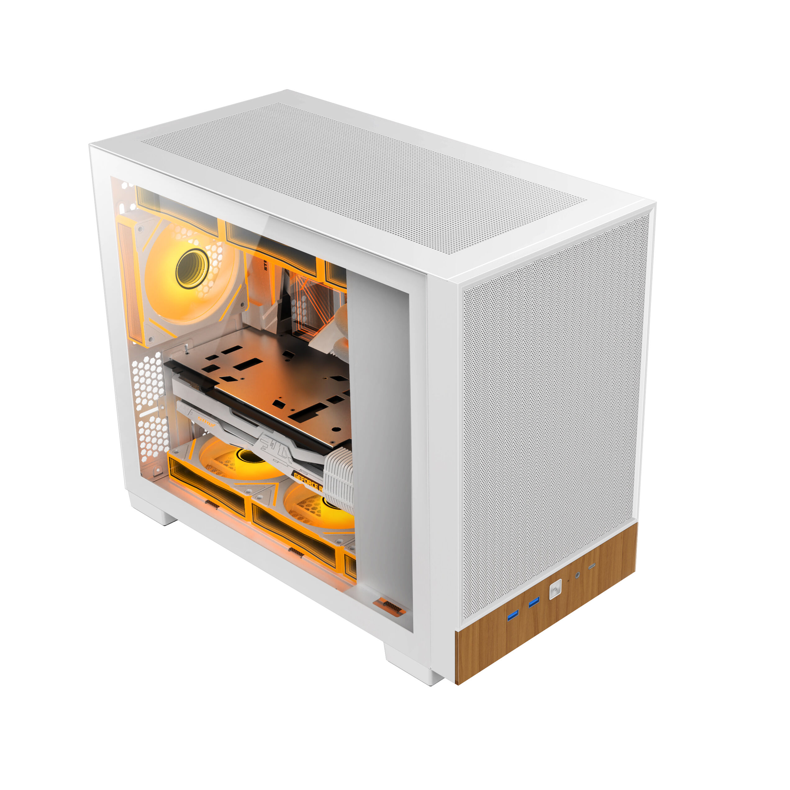 Ruix Matrix White High Airflow Gaming Case Mesh & Wooden Panel Micro ...