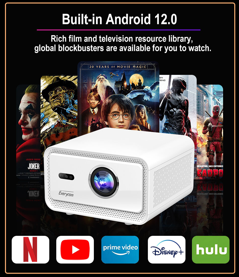 Real 1500 Ansi 4k Video Projector Mirror Screen Smart Android 12 Movie ...