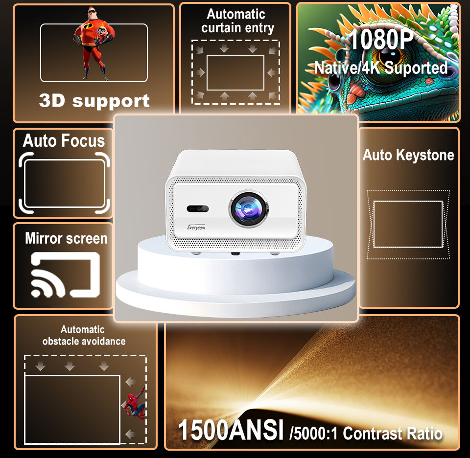 Real 1500 Ansi 4k Video Projector Mirror Screen Smart Android 12 Movie ...