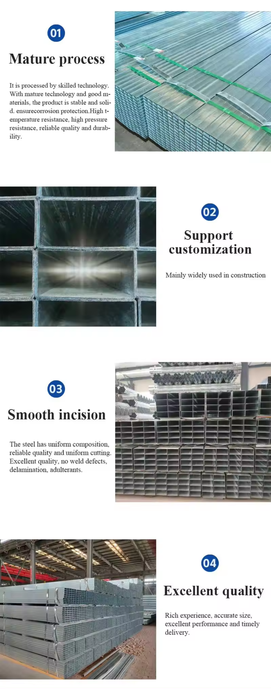 High Back Steel Tubes And Pipes Shs Rhs Zinc Coated Gi Hollow Section ...