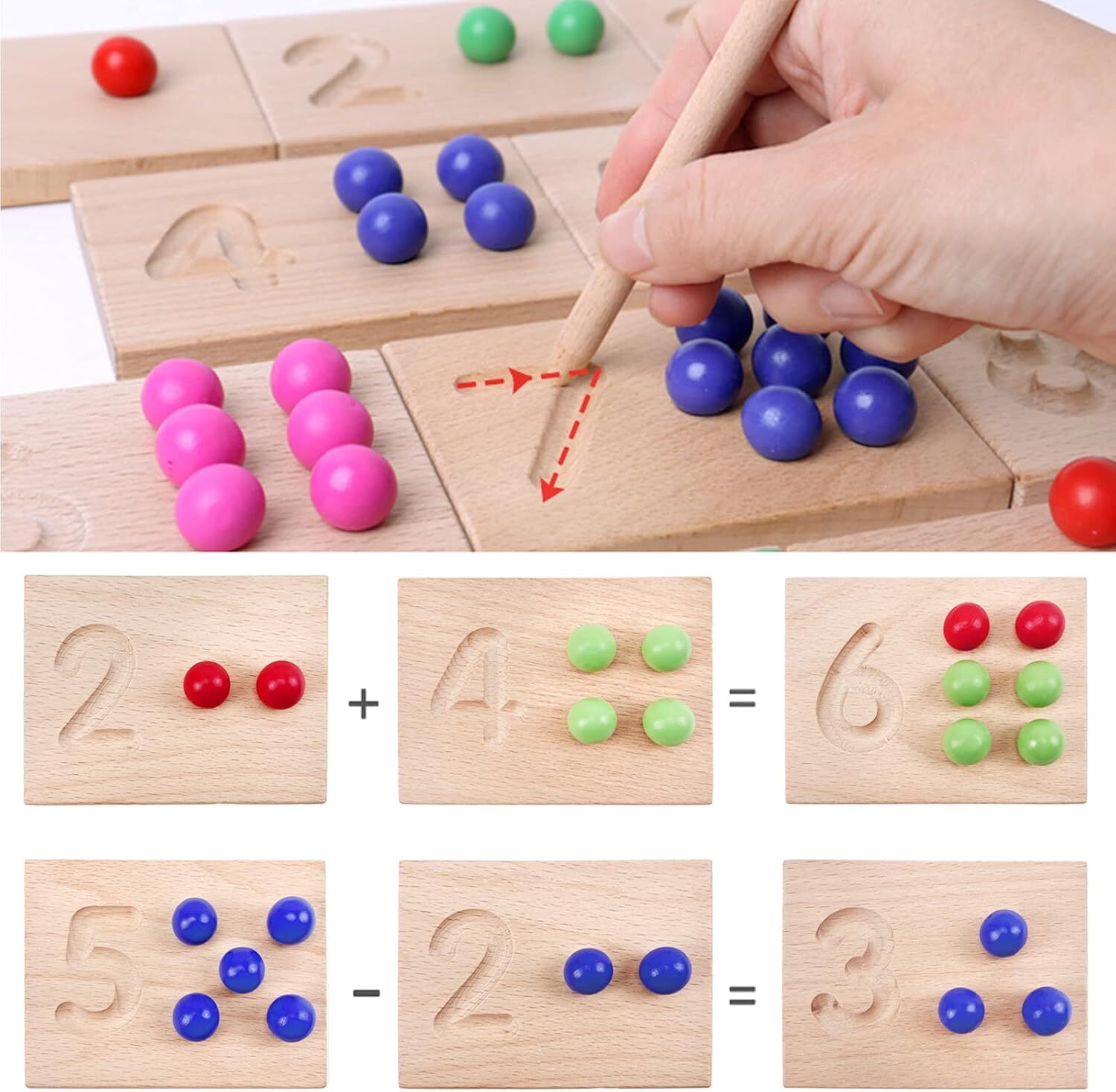 Wooden Number Tracing Board Set Math Counting Toy For Kids Educational ...