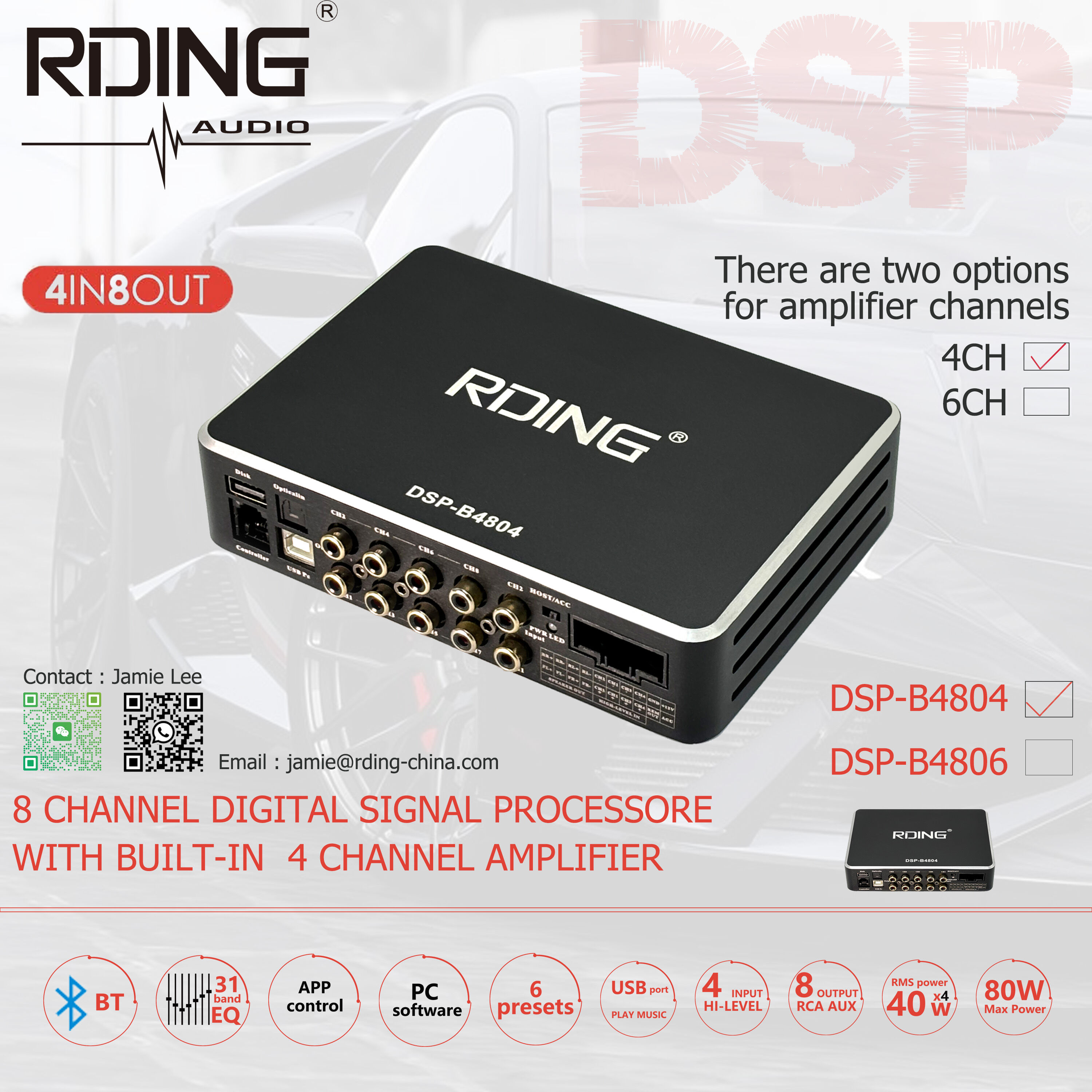 Automotive 4-channel Amplifier With 4-in 8-out Dsp Processor, Ios/android App Control, And Pc ...