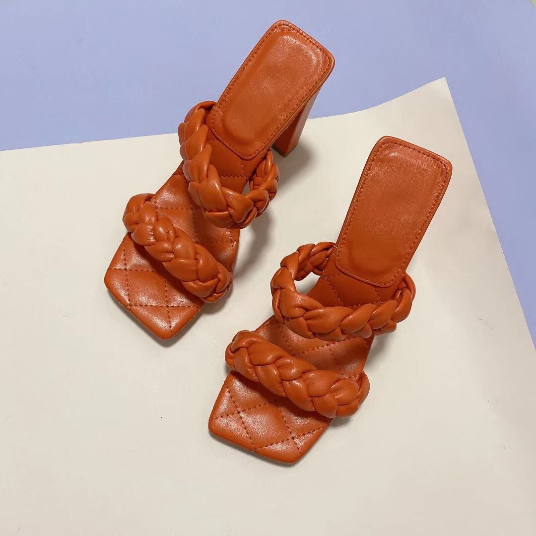 Online New Arrival Ladies Slip On Elegant High Heeled Pu Braided ...