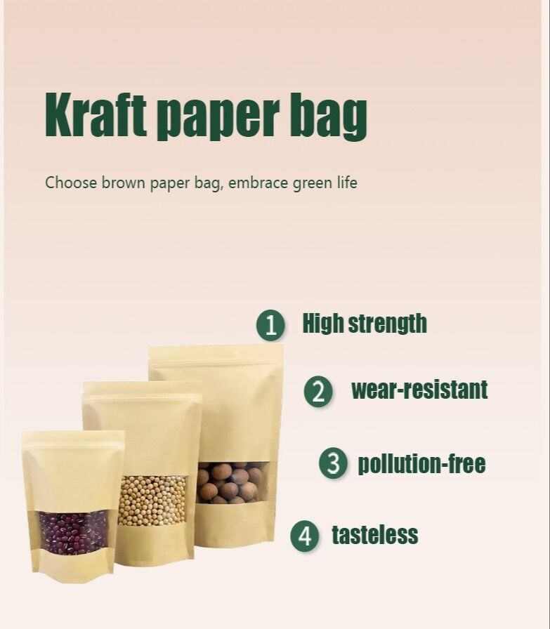Custom Kraft Paper Stand Up Ziplock Pouch Bags With Clear Window Self ...