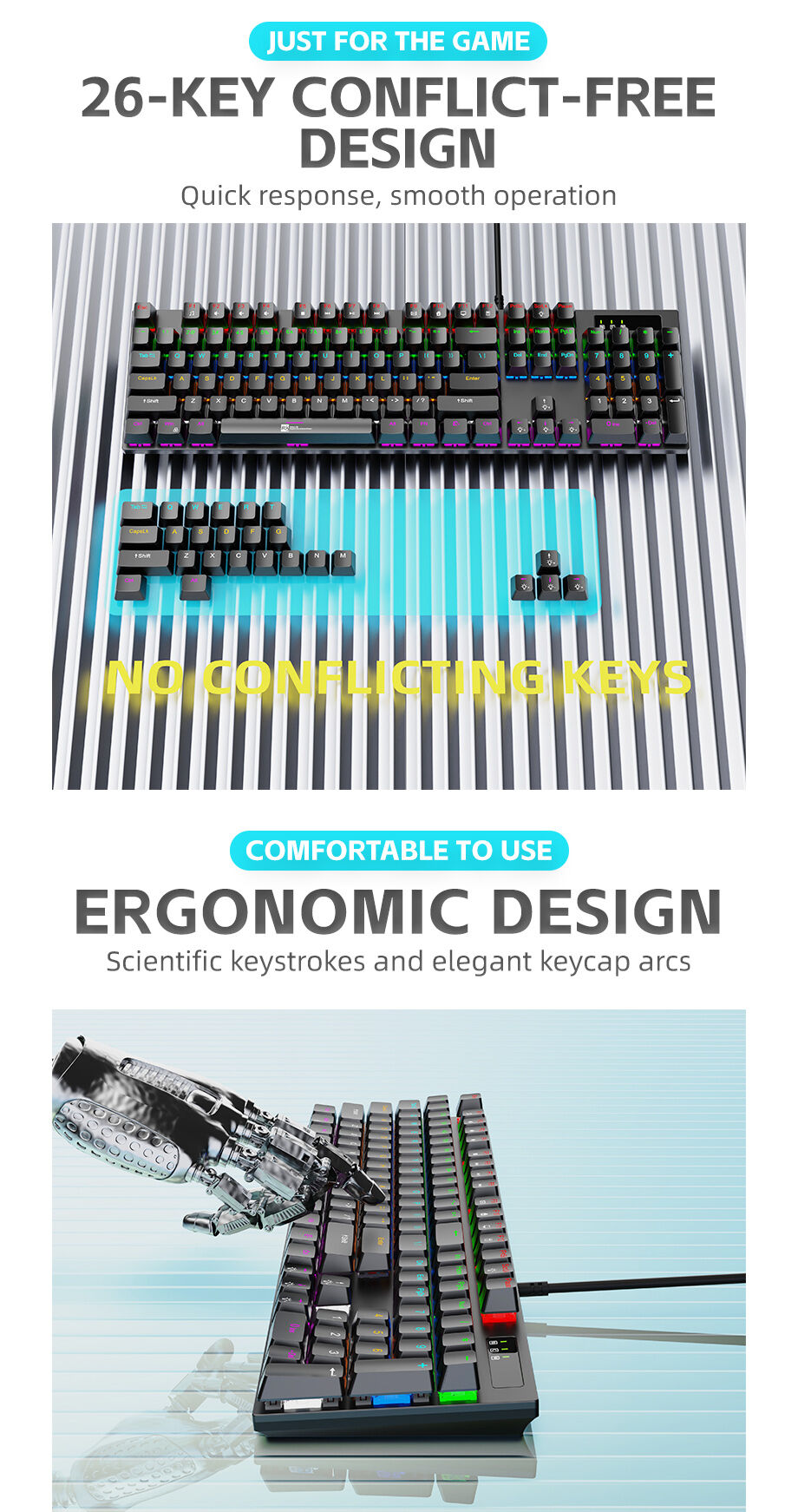 Full-size 104-key Usb Wired True Blue Switches Lighting Mechanical ...