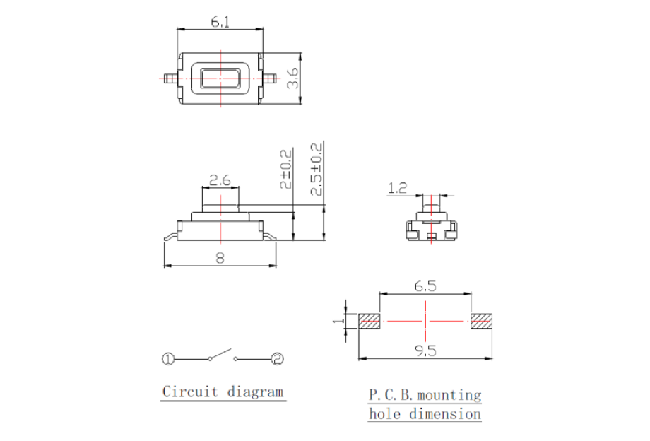 Tact Switch 3.6x6.1mm Tactile Switch With Multiple Height And Operating ...