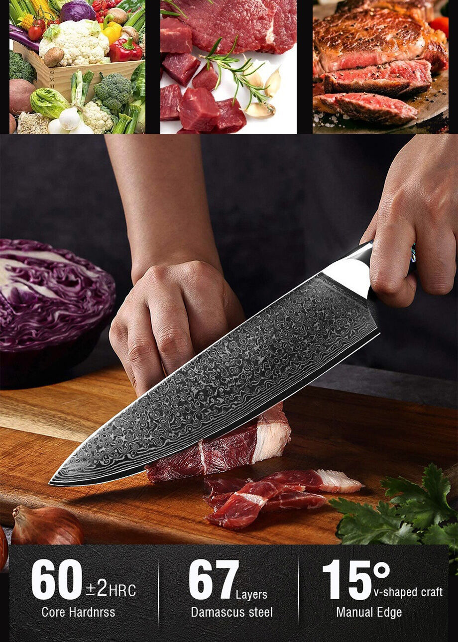 7" Santoku Knife 10cr15comov Core 67 Layers Damascus Steel Kitchen Chef ...