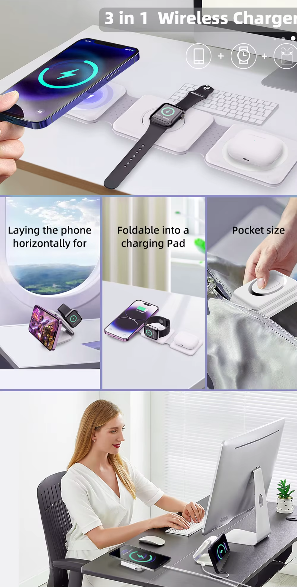 Multifunction Magnetic 3 In 1 Foldable 15w Wireless Charger Fast ...
