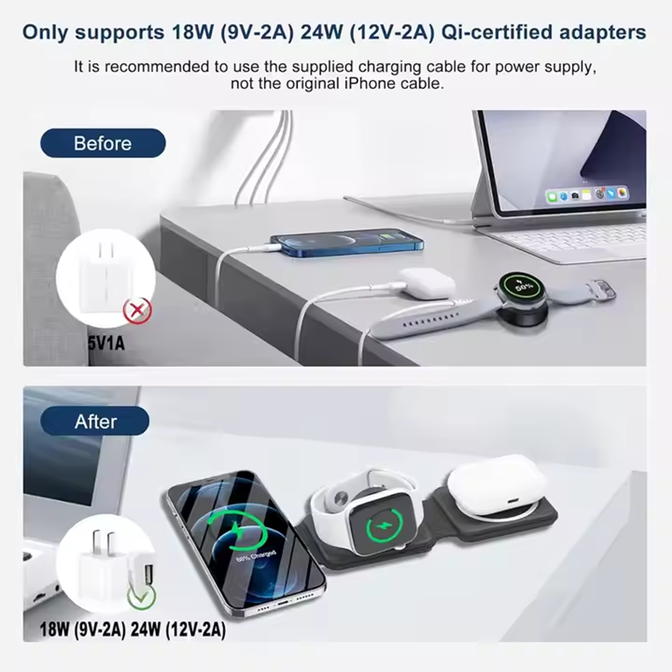 Multifunction Magnetic 3 In 1 Foldable 15w Wireless Charger Fast ...