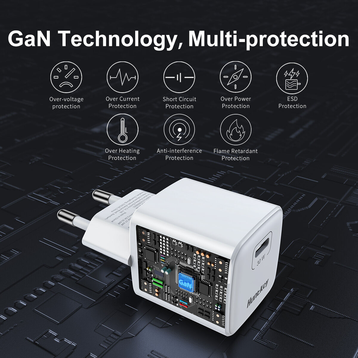 Huntkey 30w Gan Fast Charger Wall Charger Usb C Port For Mobile Phone ...