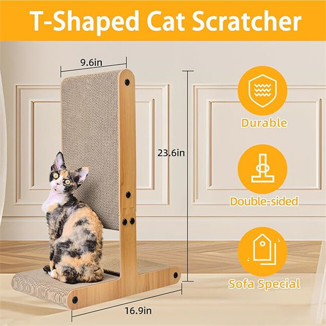 Corrugated T-shaped Cat Scratcher Double-sided Cat Furniture Protector ...