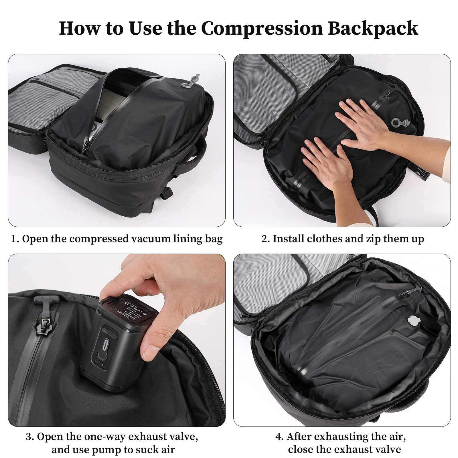 Vacpack Backpack With Vacuum Pump, Expandable Waterproof Carry-on ...