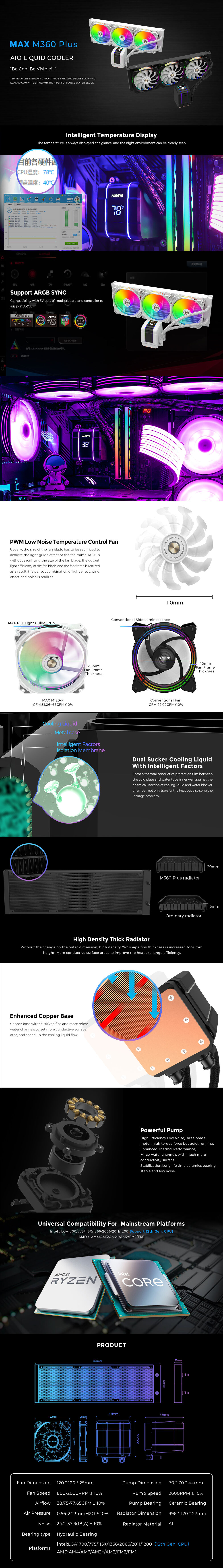 New Alseye M360-plus Manufacture Cpu Liquid Cooler Cooling Water Pump ...