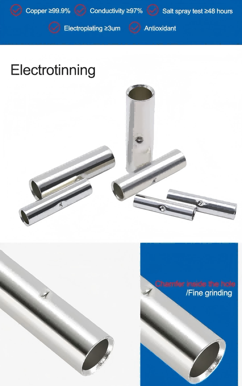 Gty-2-1.5 Middle Joint Terminal Pure Copper Tube Non-insulated Tinned ...