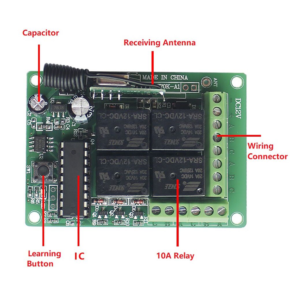 433.92mhz Dc12v/24v Wireless 4ch Rolling Code Gate Motor Controller Remote Control Switches ...