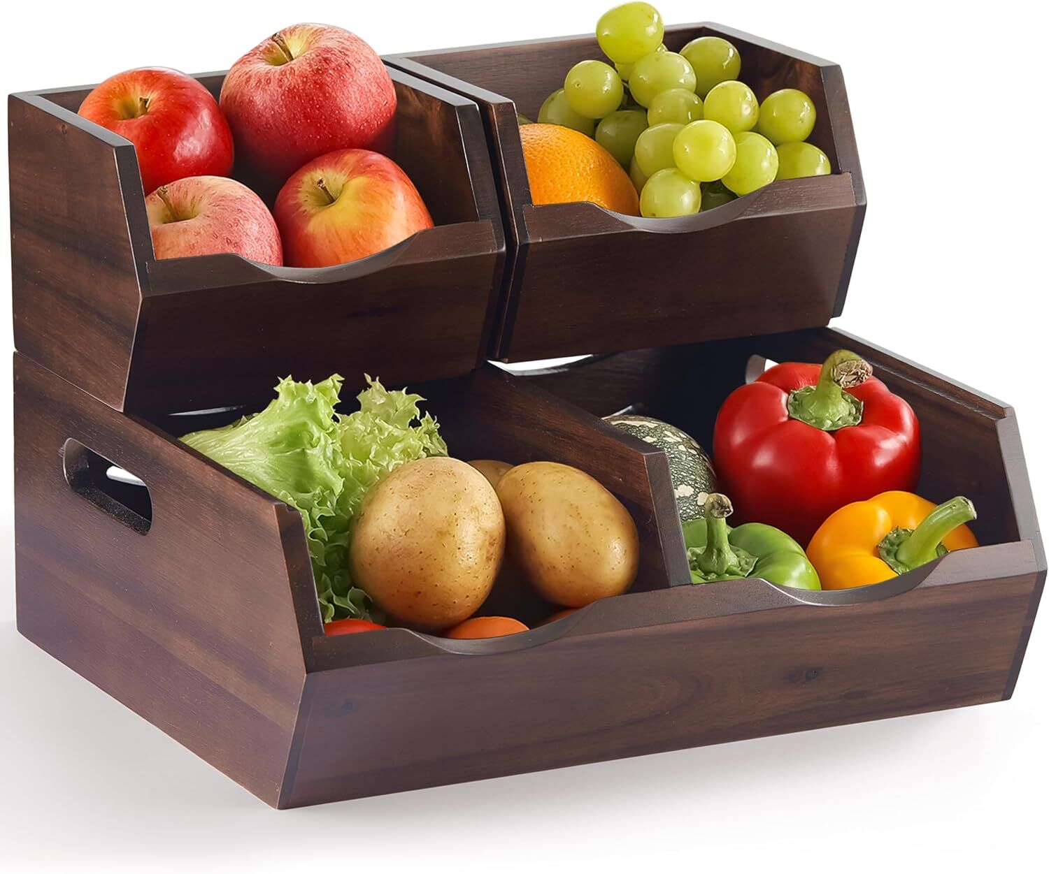 Acacia Wood Pantry Storage Bins - Stackable Open Front Kitchen Baskets ...