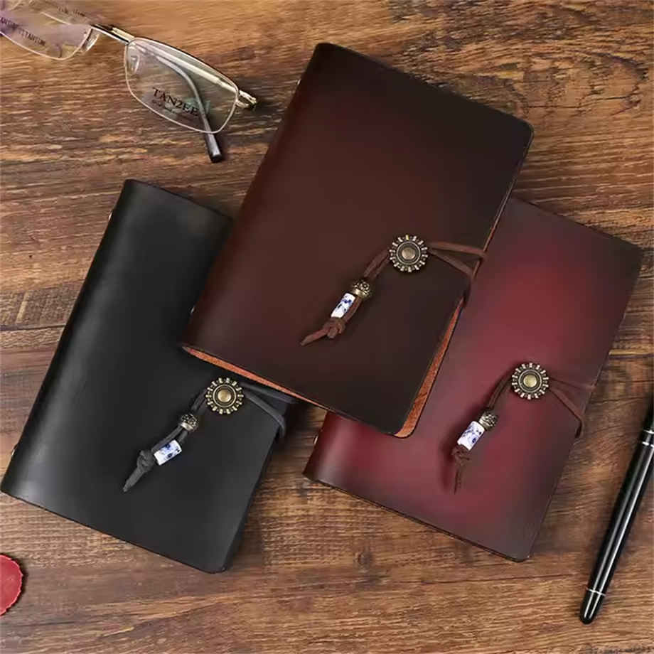 Vintage - Style Dark Red Leather Notebook With Decorative Cord And ...