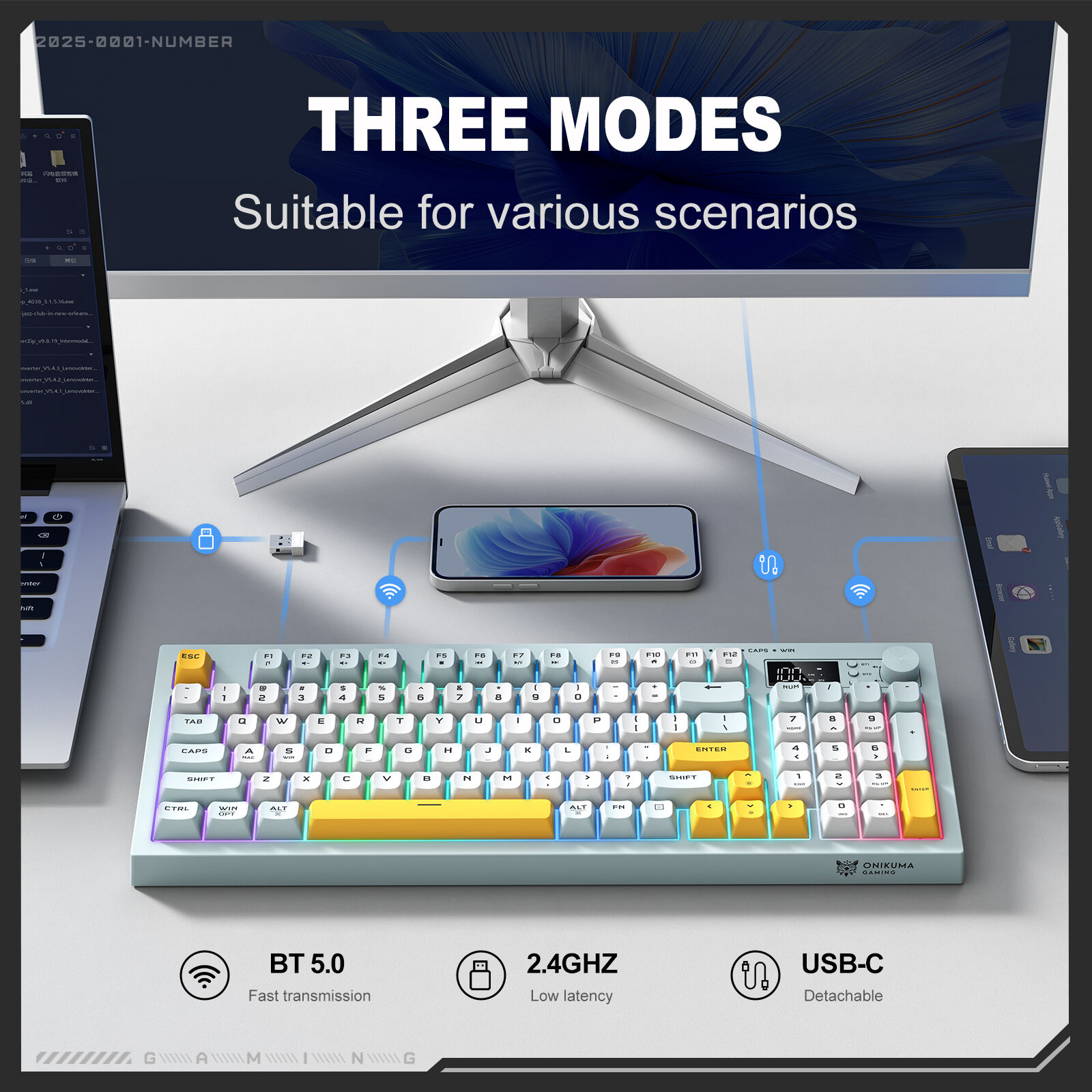 Onikuma G80 Rgb Membrane Keyboard - 92 Keys, Tri-mode Wireless ...