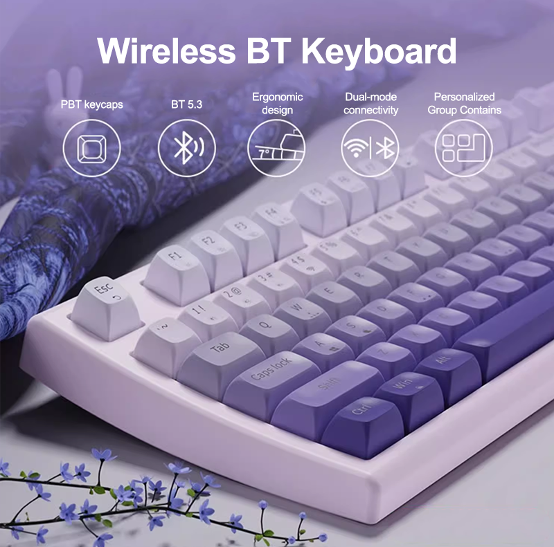 97 Key Pbt Key Caps Wireless Bluetooth Dual-mode Rgb Mechanical Gaming ...