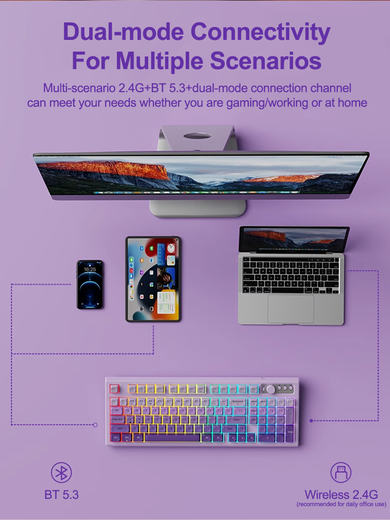 97 Key Pbt Key Caps Wireless Bluetooth Dual-mode Rgb Mechanical Gaming ...