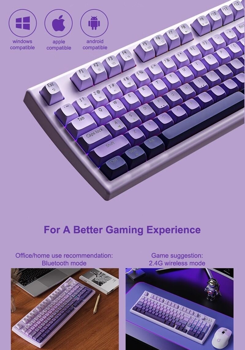 97 Key Pbt Key Caps Wireless Bluetooth Dual-mode Rgb Mechanical Gaming ...