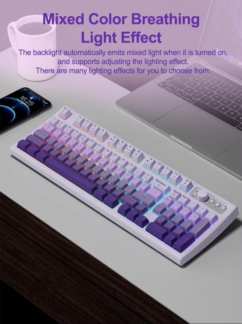 97 Key Pbt Key Caps Wireless Bluetooth Dual-mode Rgb Mechanical Gaming ...