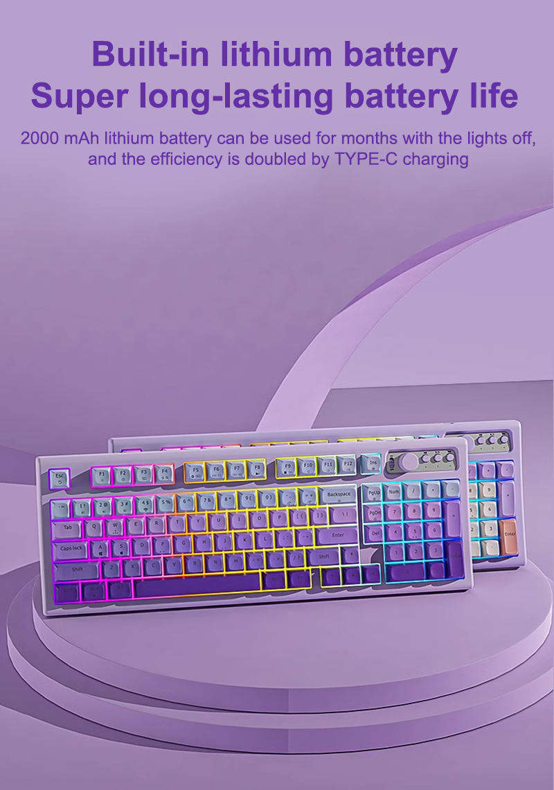 97 Key Pbt Key Caps Wireless Bluetooth Dual-mode Rgb Mechanical Gaming ...