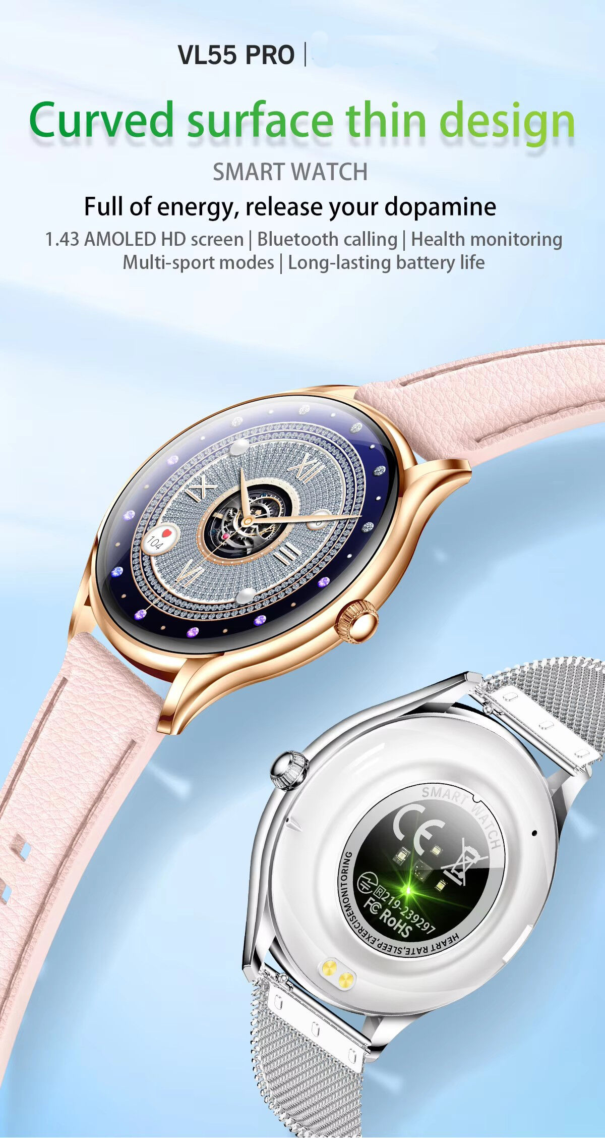 Ip67 Waterproof 1.43 Inch Amoled Screen Women's Health Smart Watch ...
