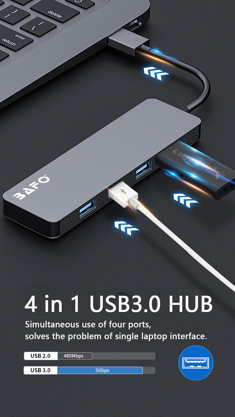 High-speed 4-port Usb 3.0 Hub - Usb-a To 4*usb-a, Aluminum Housing, For ...
