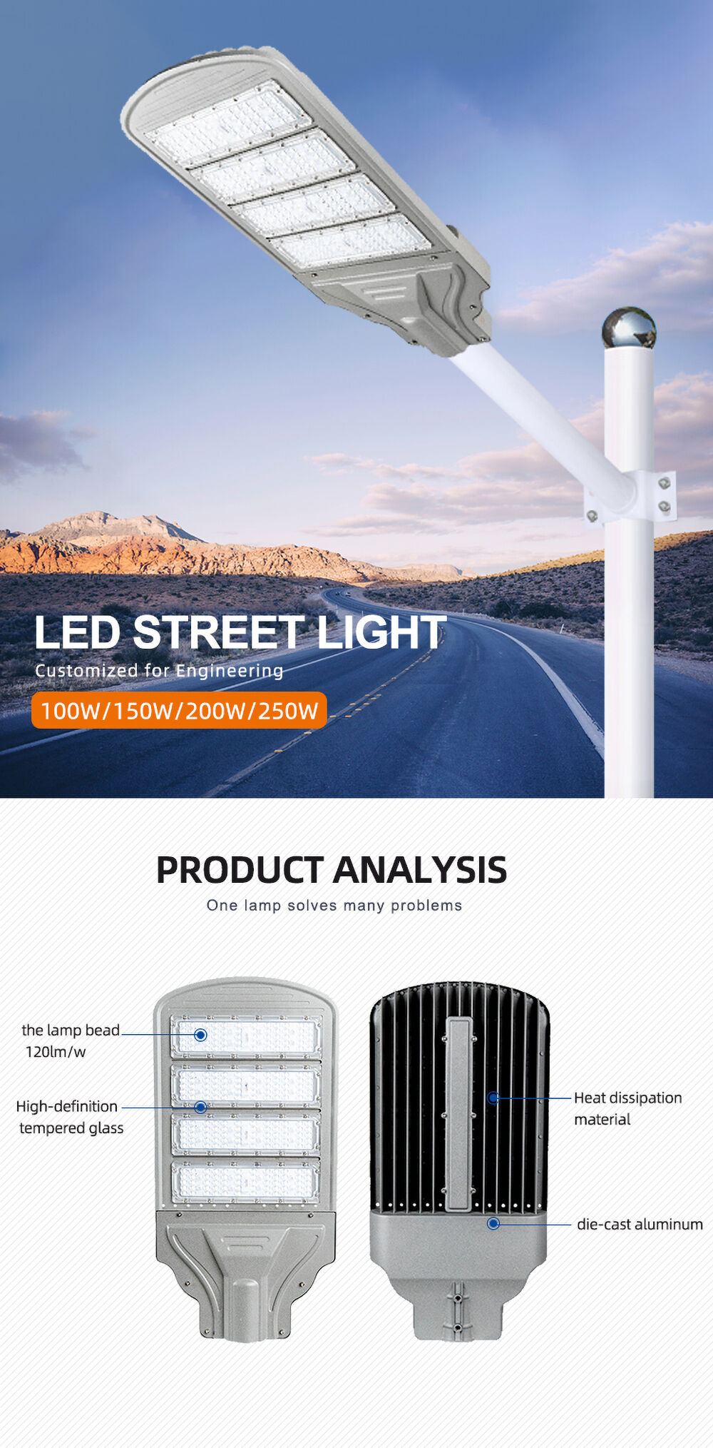 Non-glare 150w Led Roadway Street Light With Ac Power And Enhanced ...
