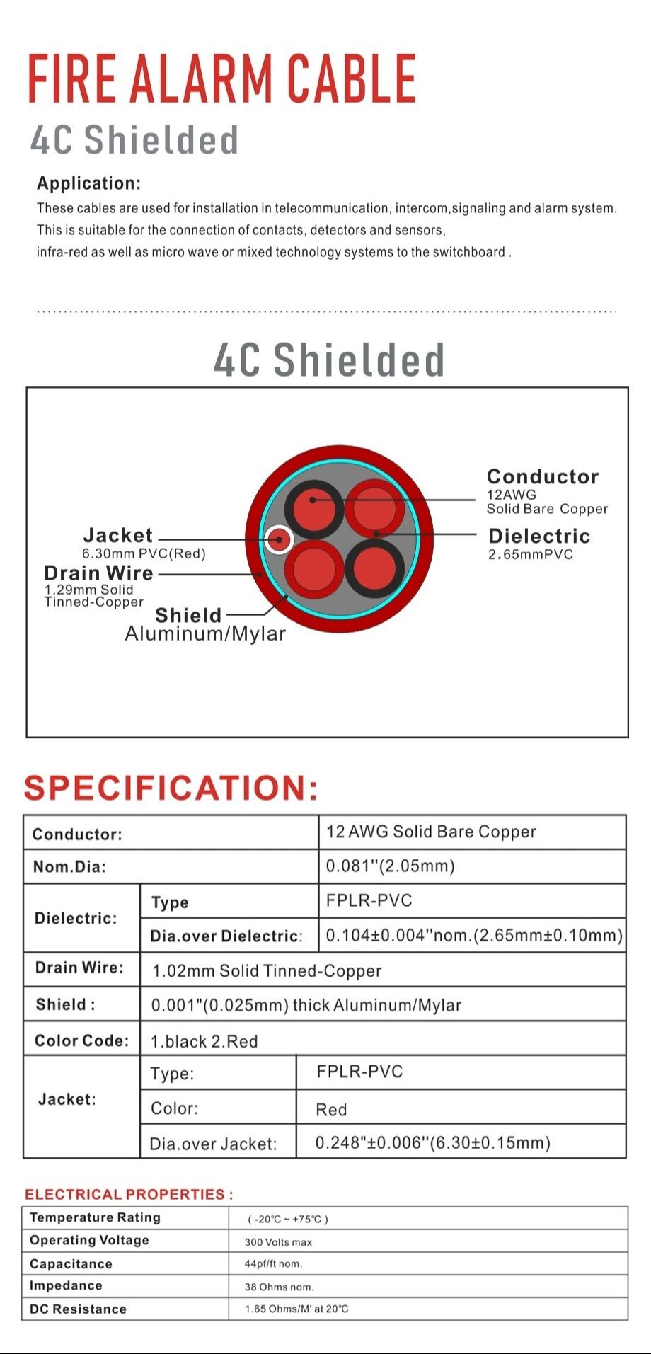 Fire Alarm Cable Pvc Insulated Electric Cable 2c/4c/6c/ 8c Cores Oem ...