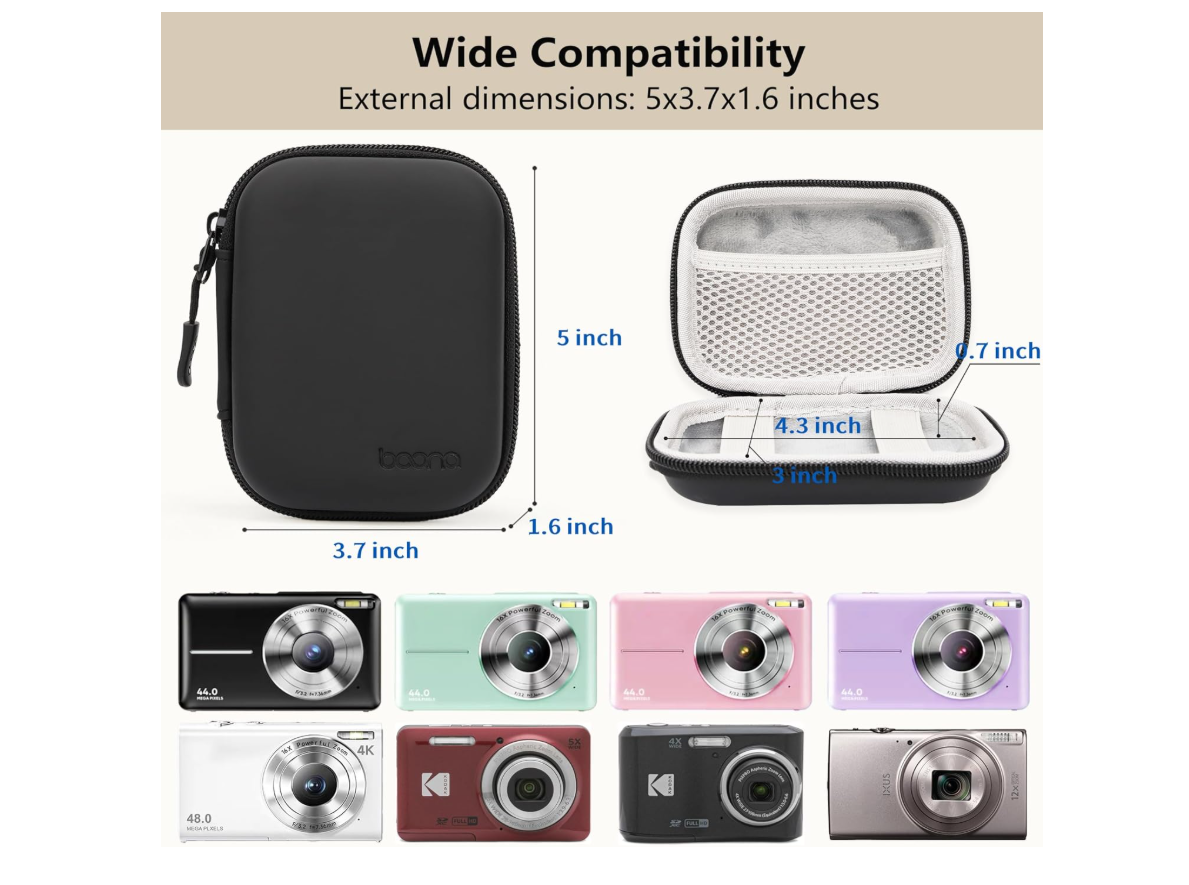 Camera Case, Small Travel Compact Camera Holder With Mesh Pocket For ...