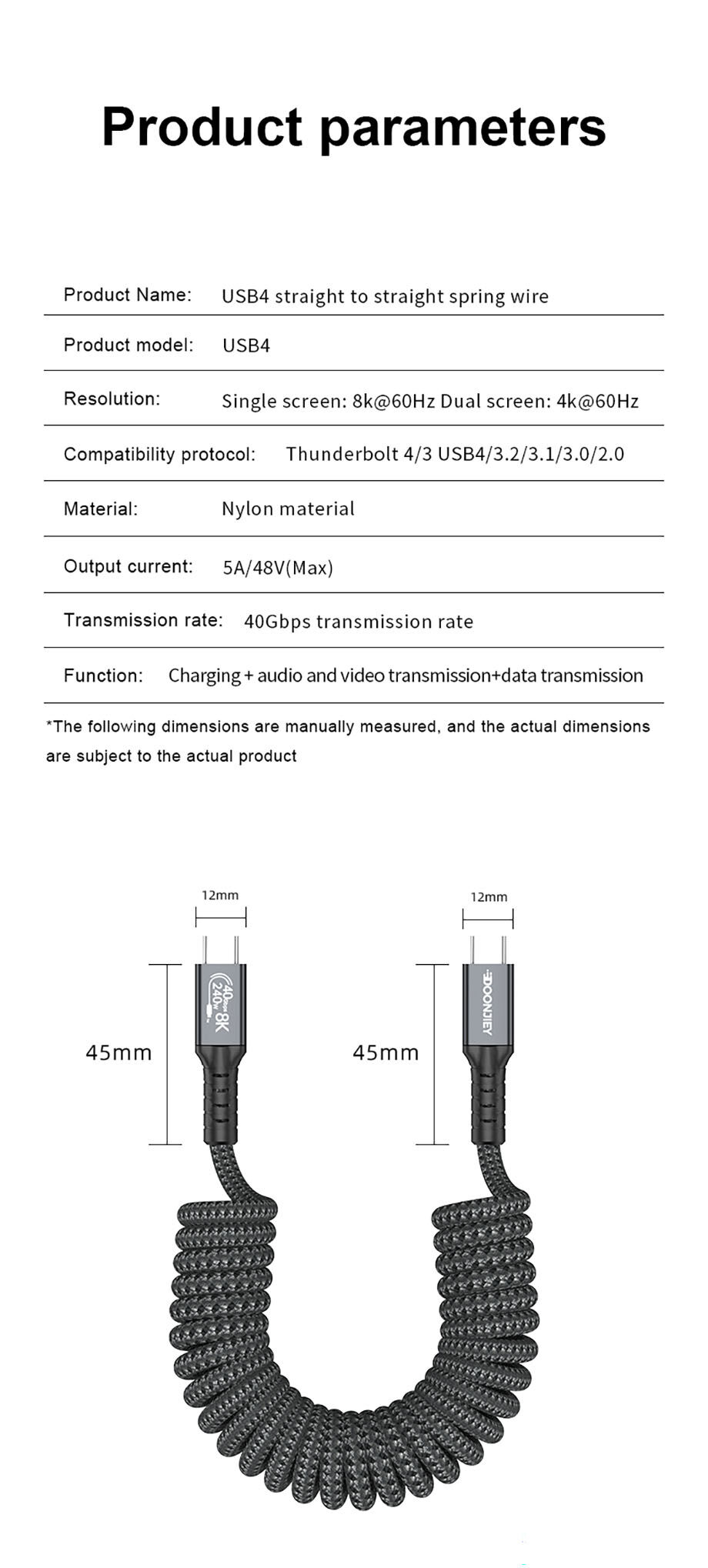 Spring Thunderbolt 4 Usb C Data Cable 5a Fast Charging Type C Charge ...