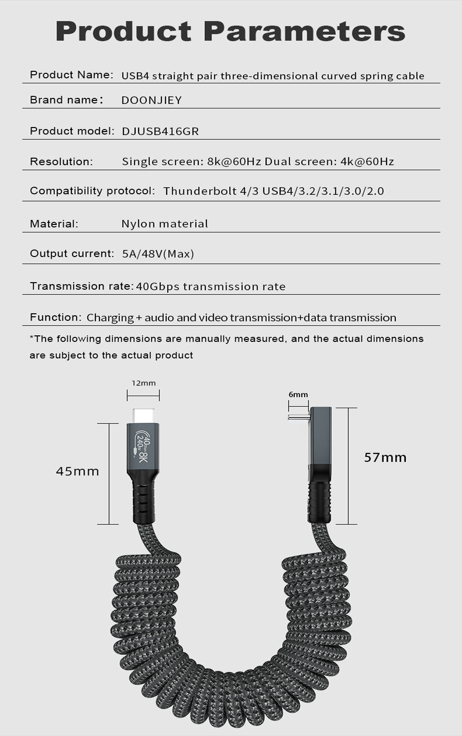 Sprin Usb-c Usb4 Cable Stretch Coiled 20gbps 240w 8k Type-c Up Angled ...