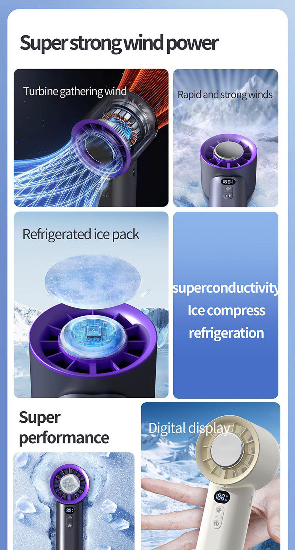 Powerful Wind 4000mah Cooling Foldable Mini Handheld Ice Compress Metal ...