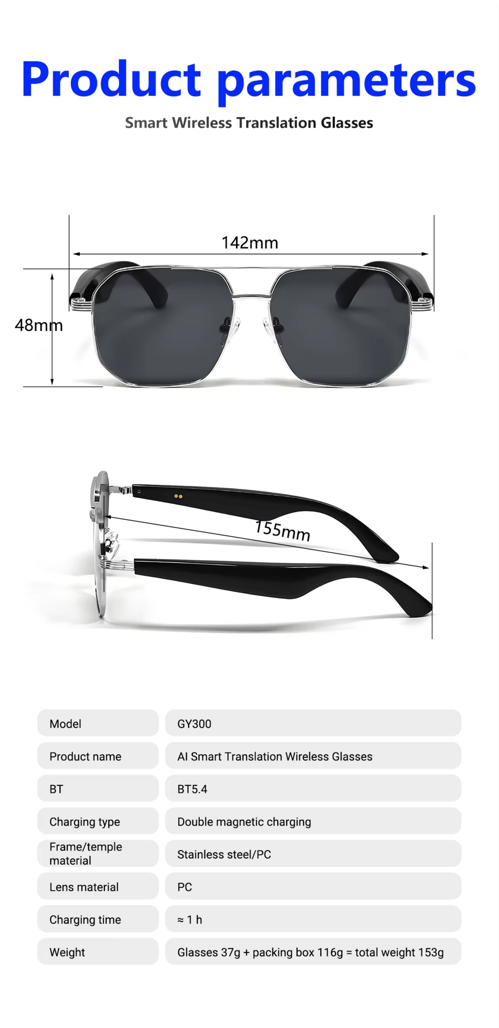 New Ai Smart Wireless Translation Glasses 100+ Languages Real-time Q&a ...