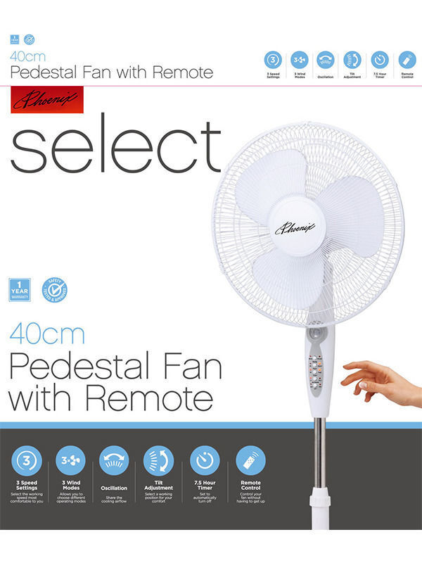 40cm Plastic Stand Fan With Remote & 7.5h Timer - Oscillating, Tilt ...