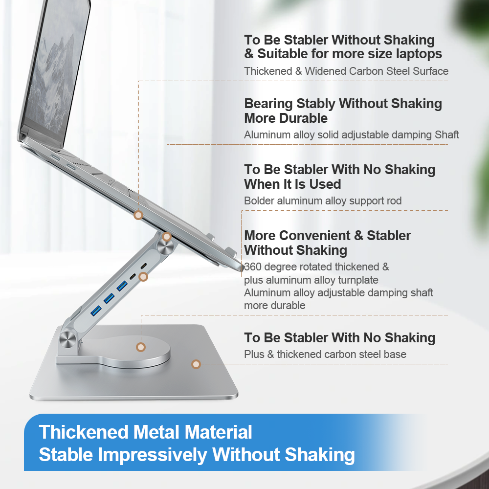 Adjustable 360 Rotating Base Laptop Stand With Hub For Laptop And ...