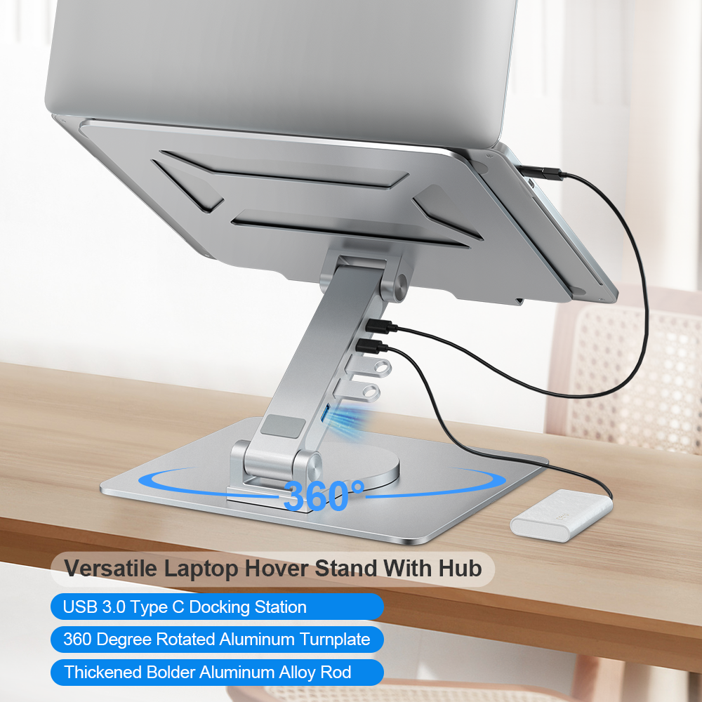 Adjustable 360 Rotating Base Laptop Stand With Hub For Laptop And ...