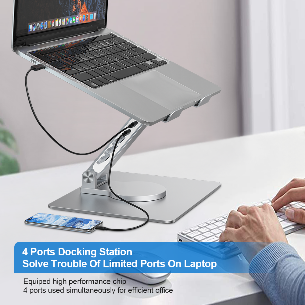 Adjustable 360 Rotating Base Laptop Stand With Hub For Laptop And ...