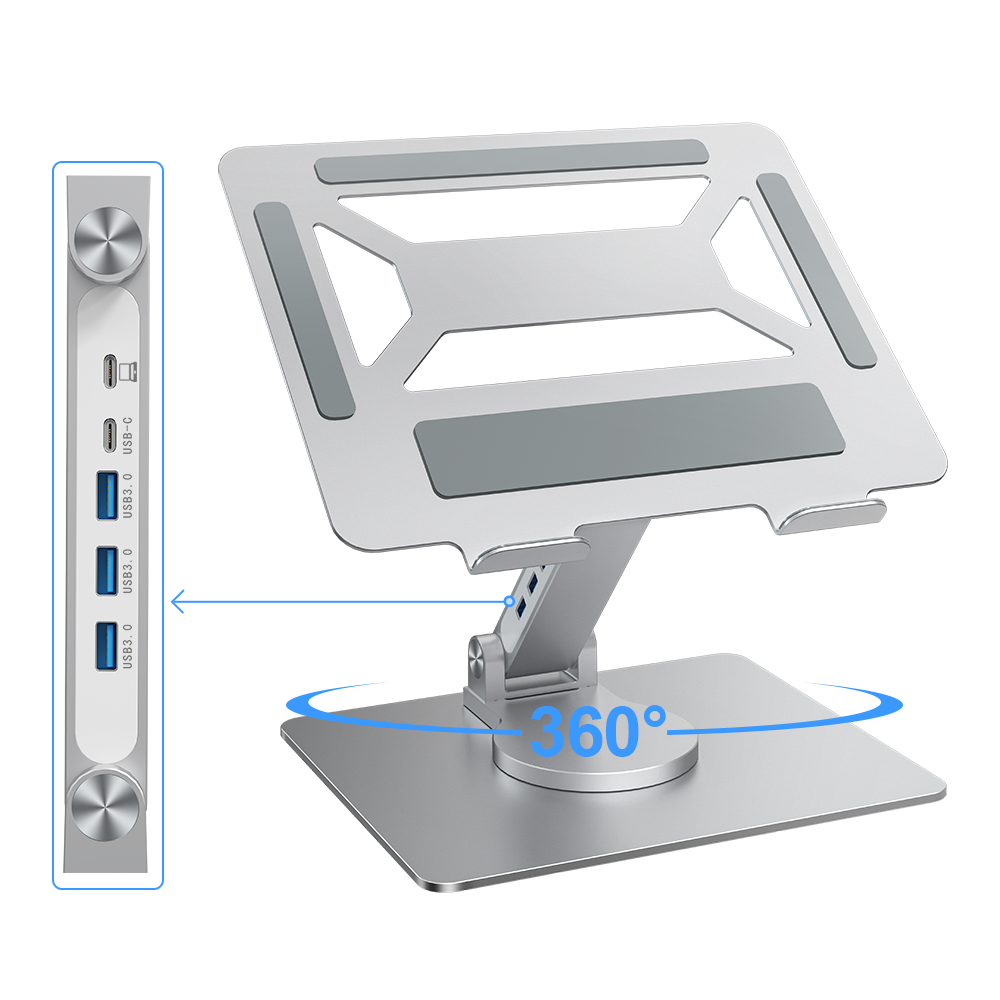 Adjustable 360 Rotating Base Laptop Stand With Hub For Laptop And ...