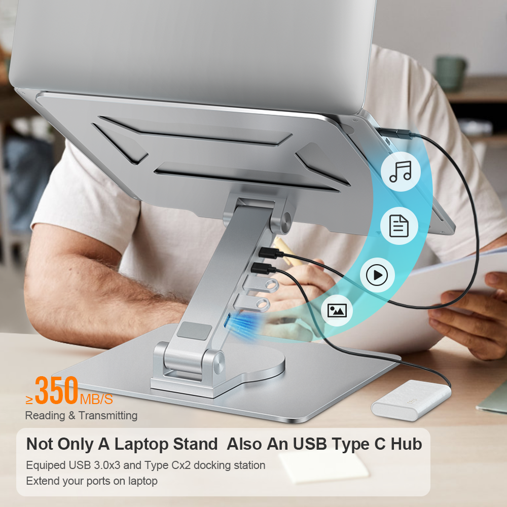 Adjustable 360 Rotating Base Laptop Stand With Hub For Laptop And ...