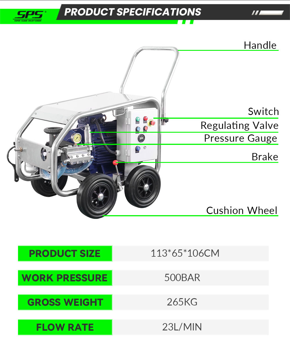 Sps Ss 500bar 23lpm Electric Industrial Ultra High Pressure Cleaning Machine Cold Water Metal ...