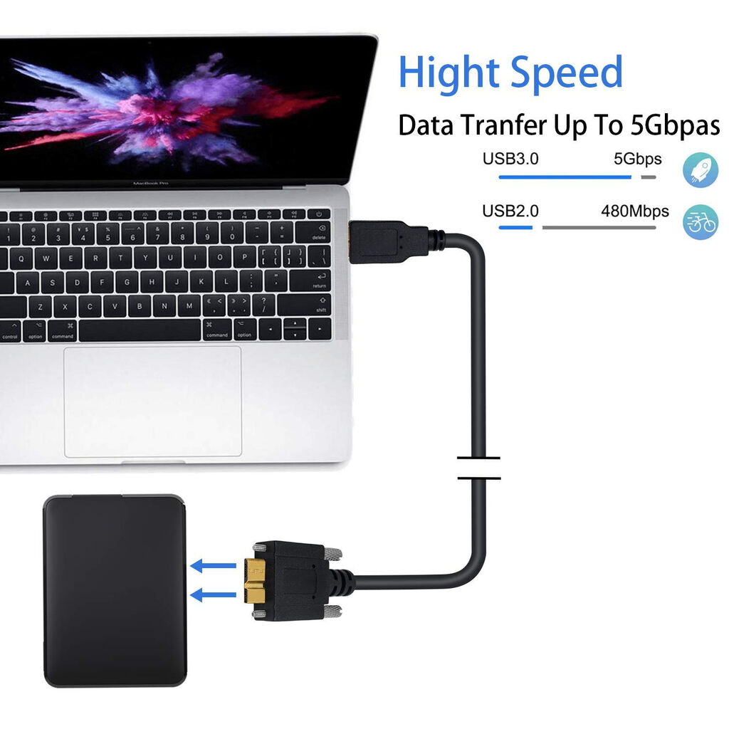 Usb 3.0 A Male To Micro B Male Data Cable With Single Screw Lock, 5gbps ...