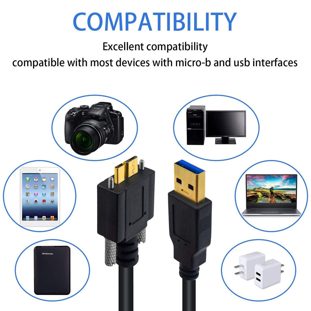 Usb 3.0 A Male To Micro B Male Data Cable With Single Screw Lock, 5gbps ...