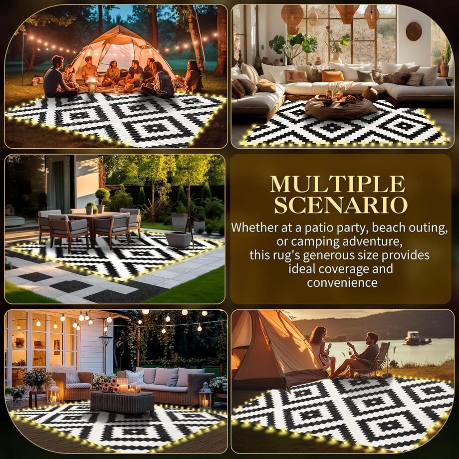 Led Light Patio Rug Mat Indoor Outdoor Rug Carpet Waterproof Rv Camping ...