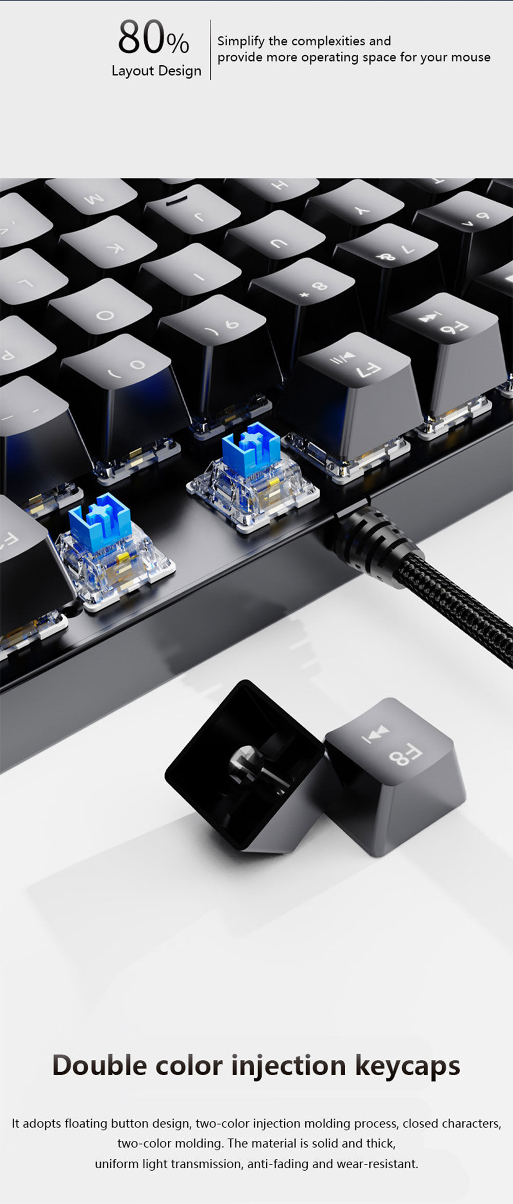 Wired Mechanical Keyboard 87 Keys Mechanical Mixed Color Backlight ...