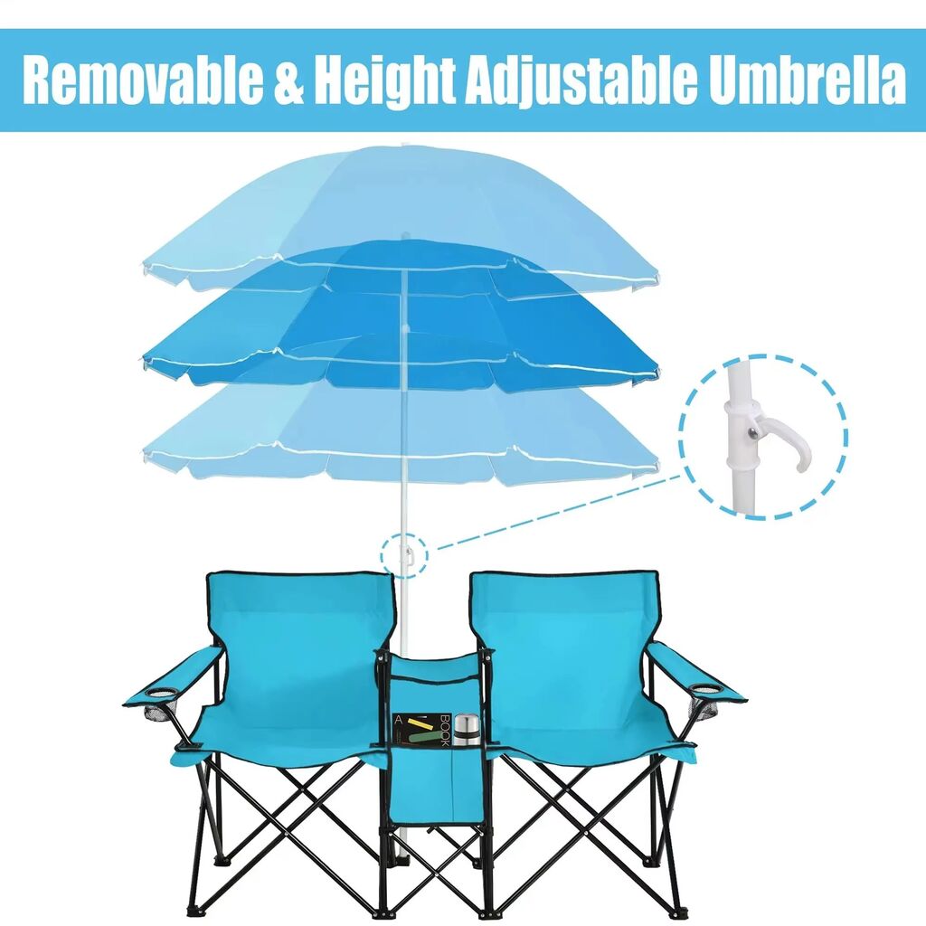 Buy China Wholesale Portable Double Beach Chair With Upf 50+ Umbrella ...