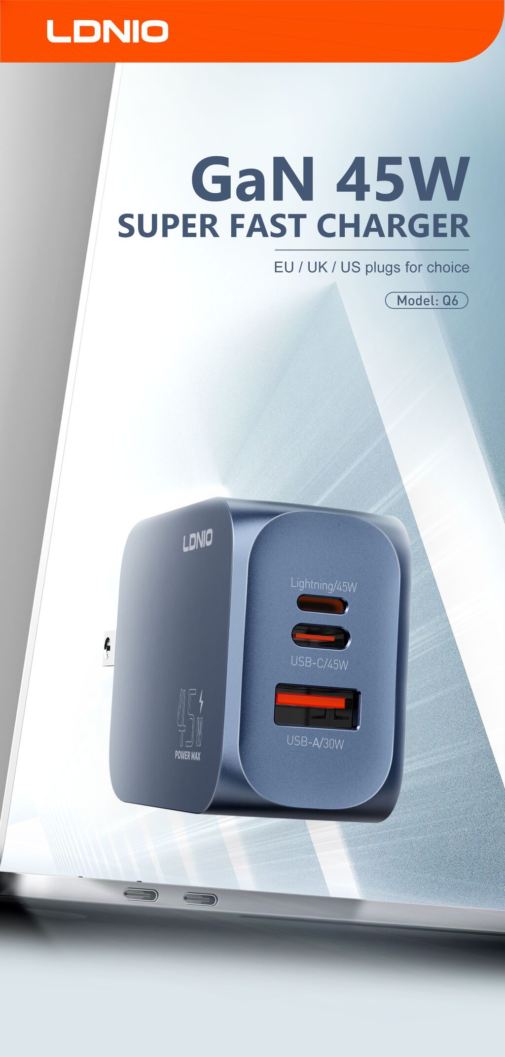 Ldnio Q6 Wholesale Pd 45w Pd Qc3.0 Usb-c Fast Charging Adapter Portable ...