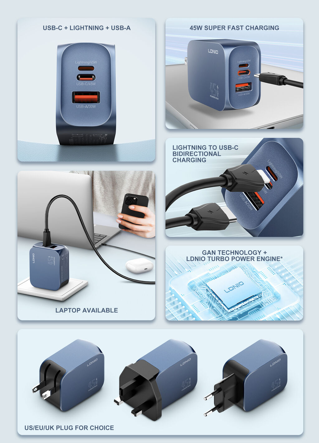 Ldnio Q6 Wholesale Pd 45w Pd Qc3.0 Usb-c Fast Charging Adapter Portable ...